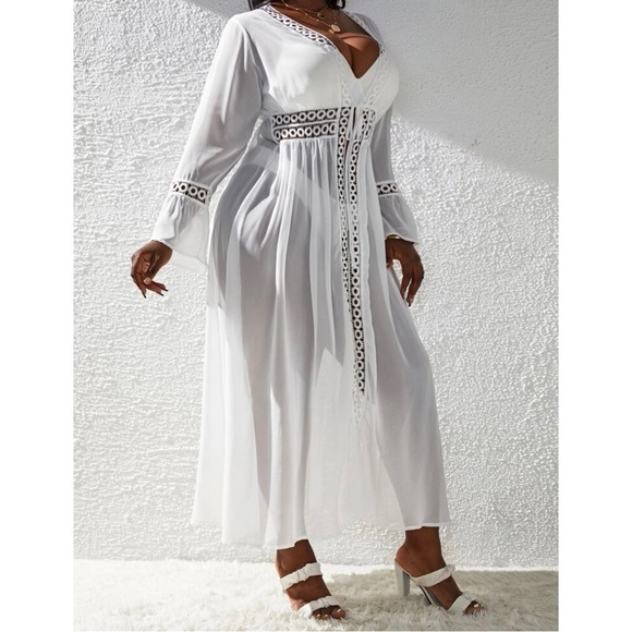 Swim | New White Long Lace Bathing Suit Swimsuit Tie Flowy Maxi Cover ...